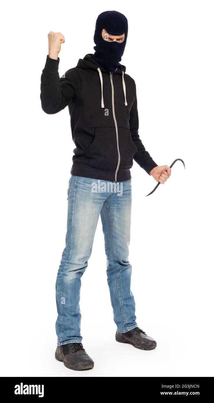 Thief with metal crowbar Stock Photo - Alamy