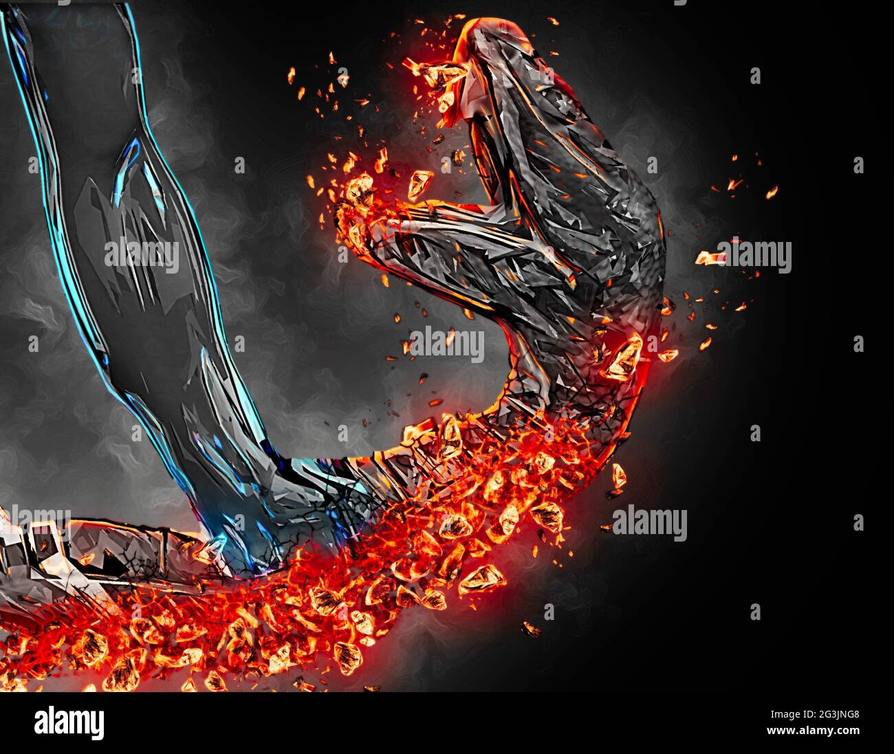 Snake crushed by a mighty arm and hand. Mythological figure. Clash ...