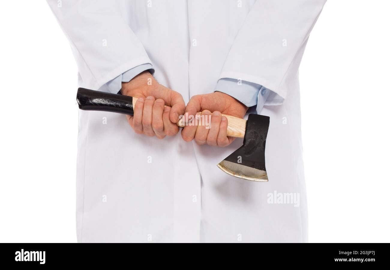 Evil medic holding a small axe Stock Photo - Alamy