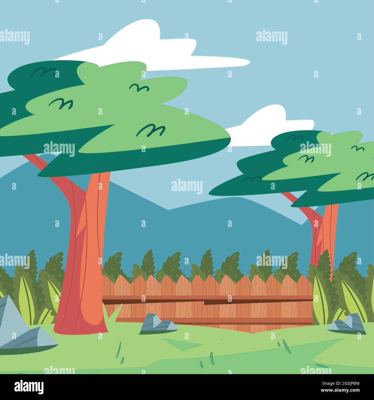 Wood fence trees Stock Vector Images - Alamy