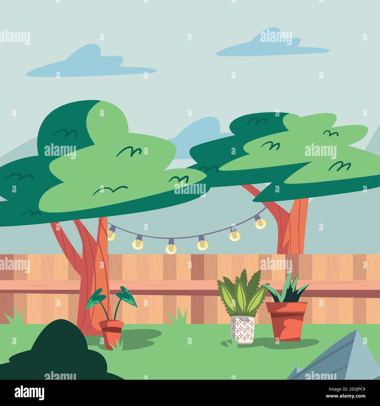 backyard houseplants and trees scene Stock Vector Image & Art - Alamy