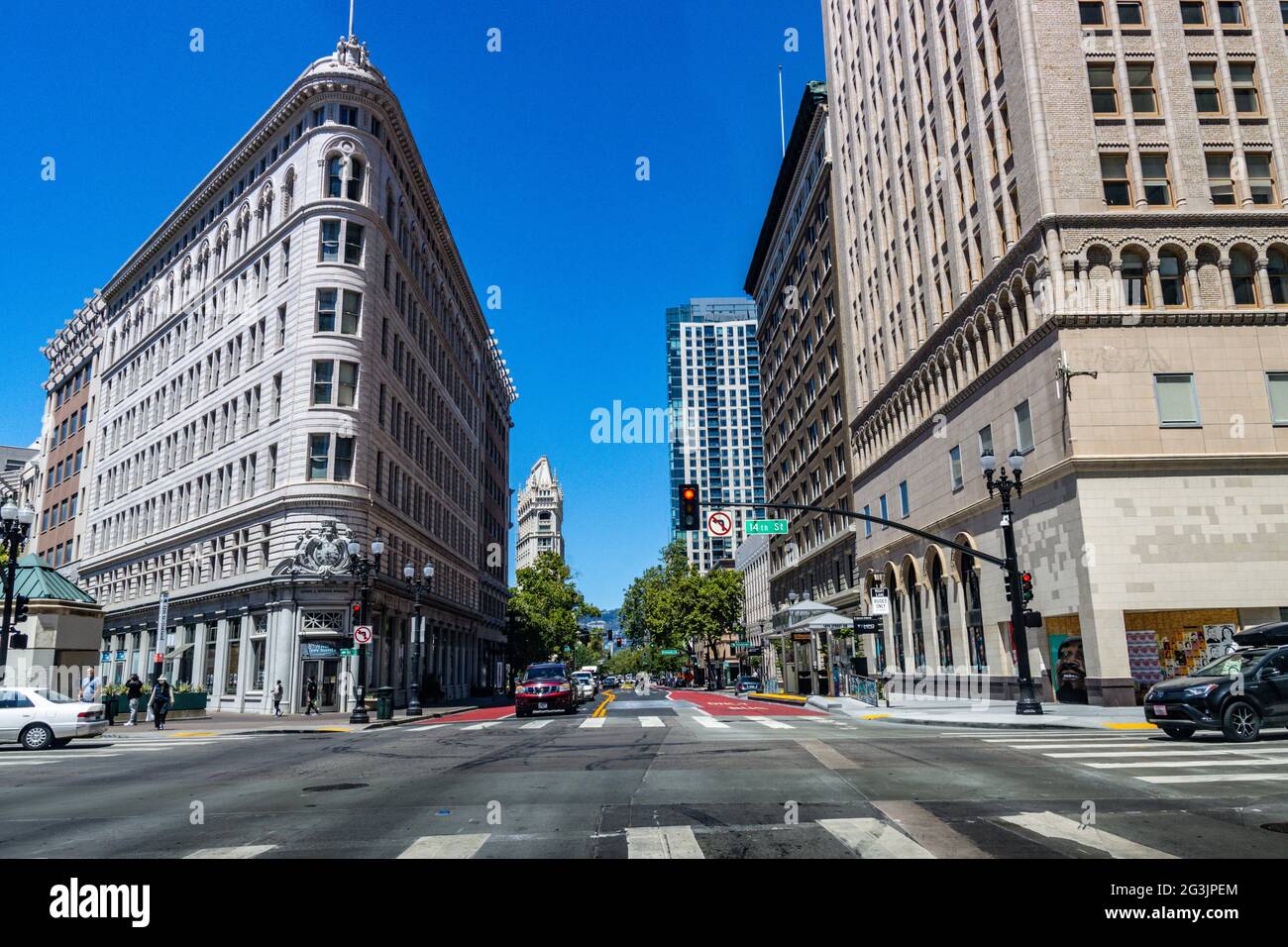 Broadway and 14th street looking north in Oakland California USA Stock ...