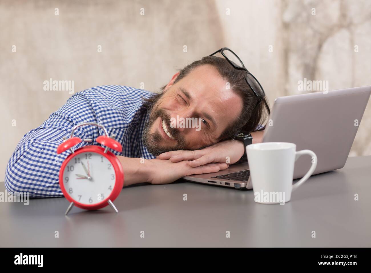 Tired smile person hi-res stock photography and images - Alamy