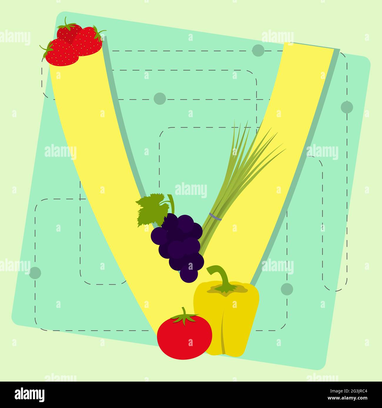 Letter "v" from stylized alphabet with fruits and vegetables: grape ...