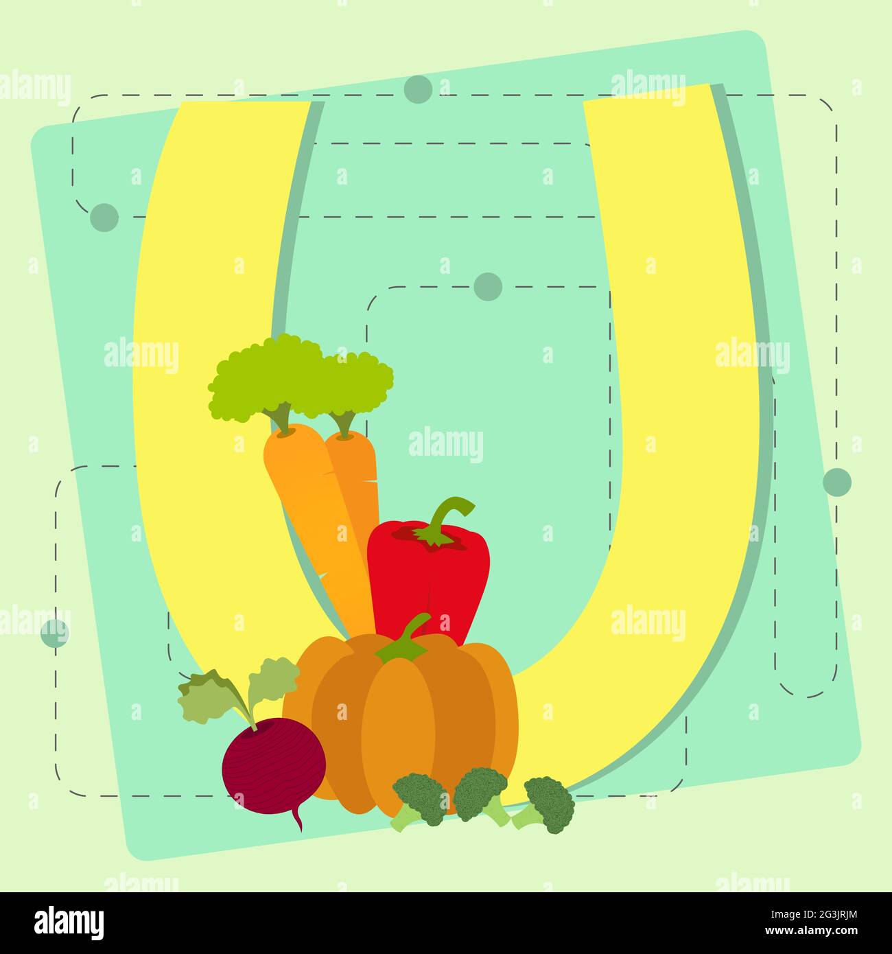 Letter "u" from stylized alphabet with fruits and vegetables: carrot ...