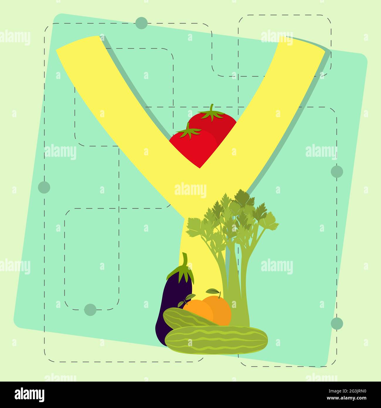 Letter "y" from stylized alphabet with fruits and vegetables: eggplant ...