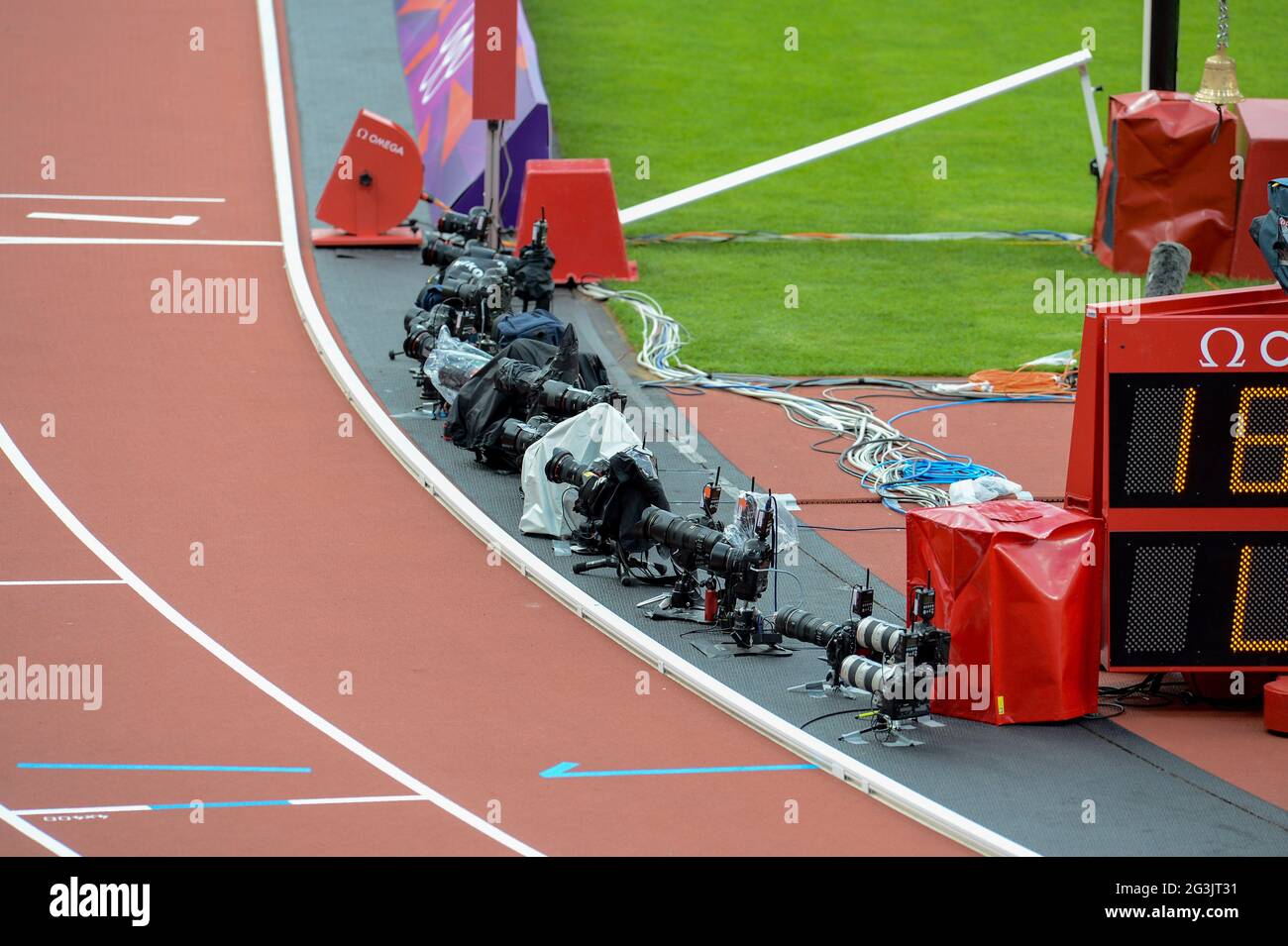 LONDON, ENGLAND - AUGUST 5, remote cameras at the finish line during ...