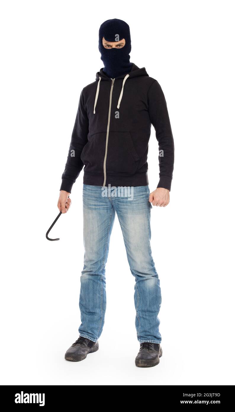 Thief with metal crowbar Stock Photo - Alamy