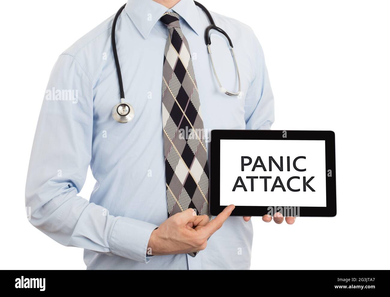 Doctor holding tablet - Panic attack Stock Photo - Alamy