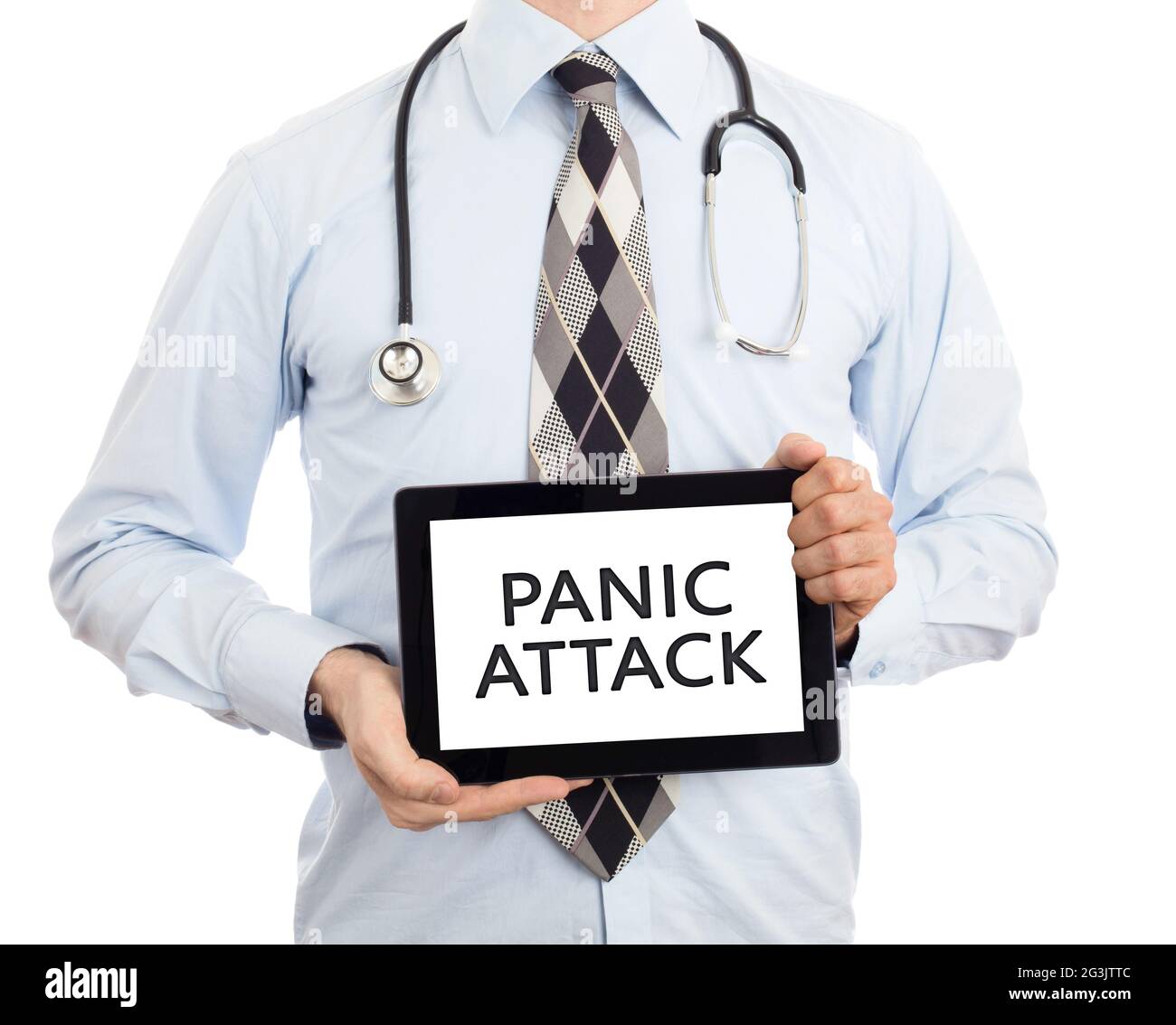 Doctor holding tablet - Panic attack Stock Photo - Alamy