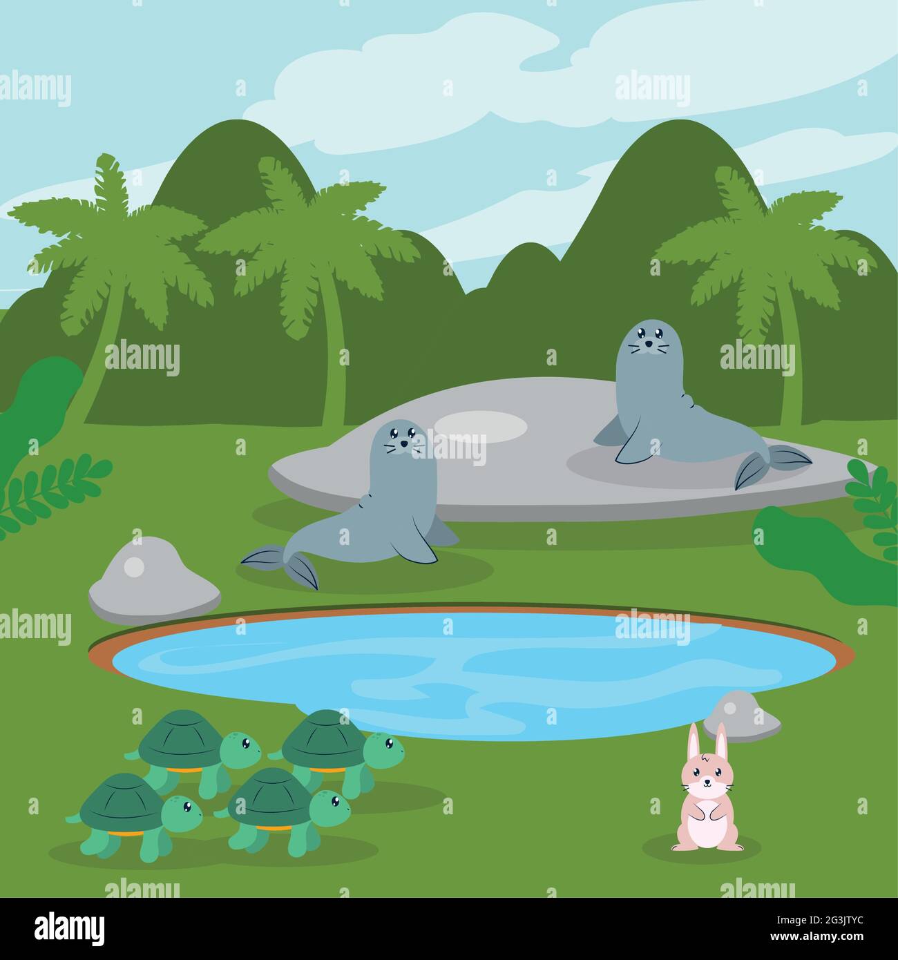 cute animals in lake scene Stock Vector Image & Art - Alamy