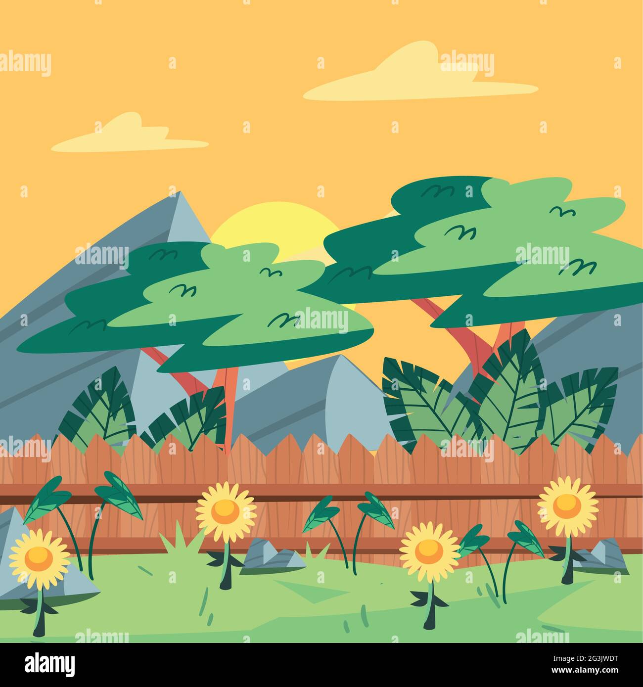 backyard garden and fence scene Stock Vector Image & Art - Alamy