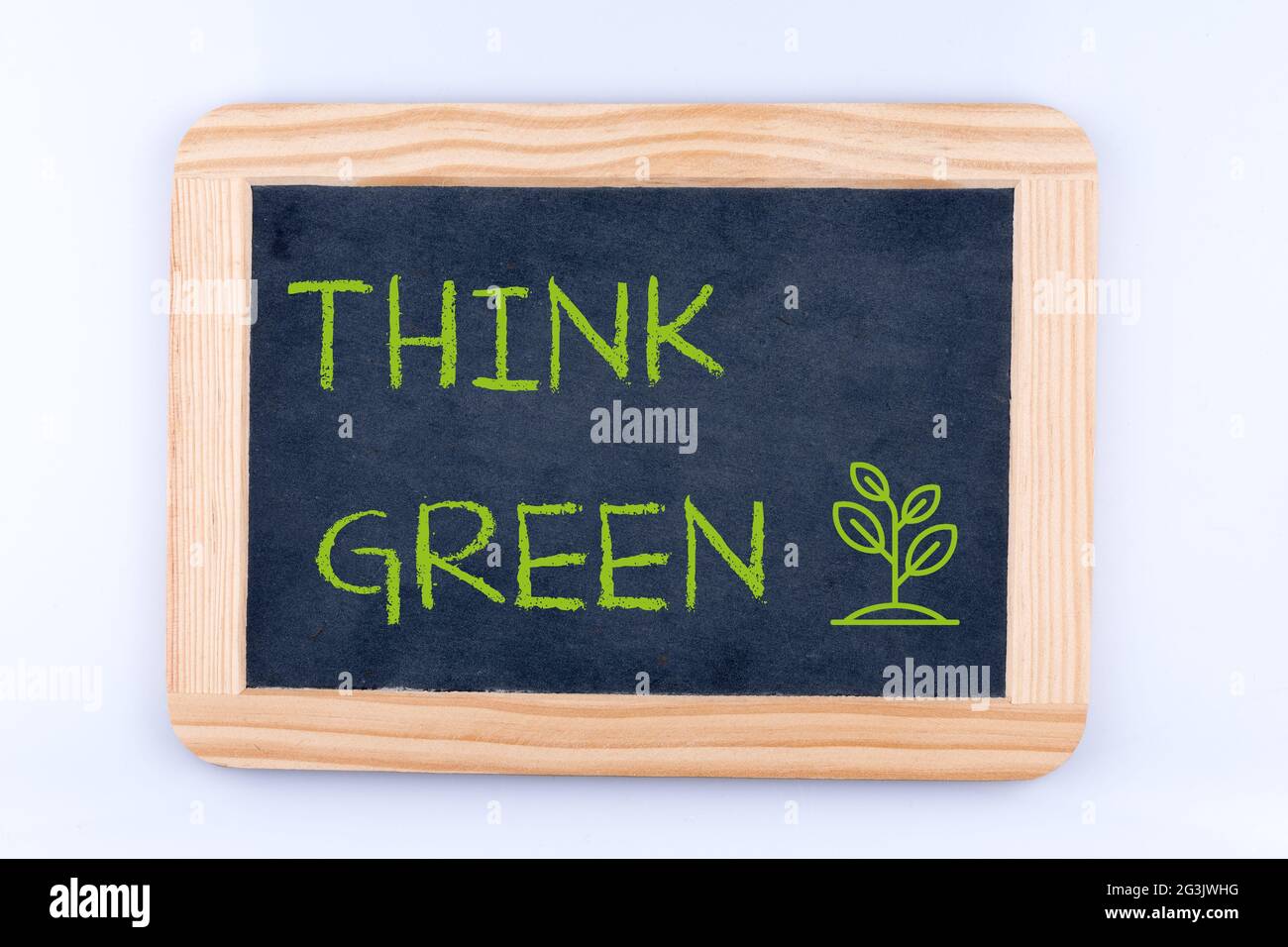 Illustration of think green text with a plant on black board with ...