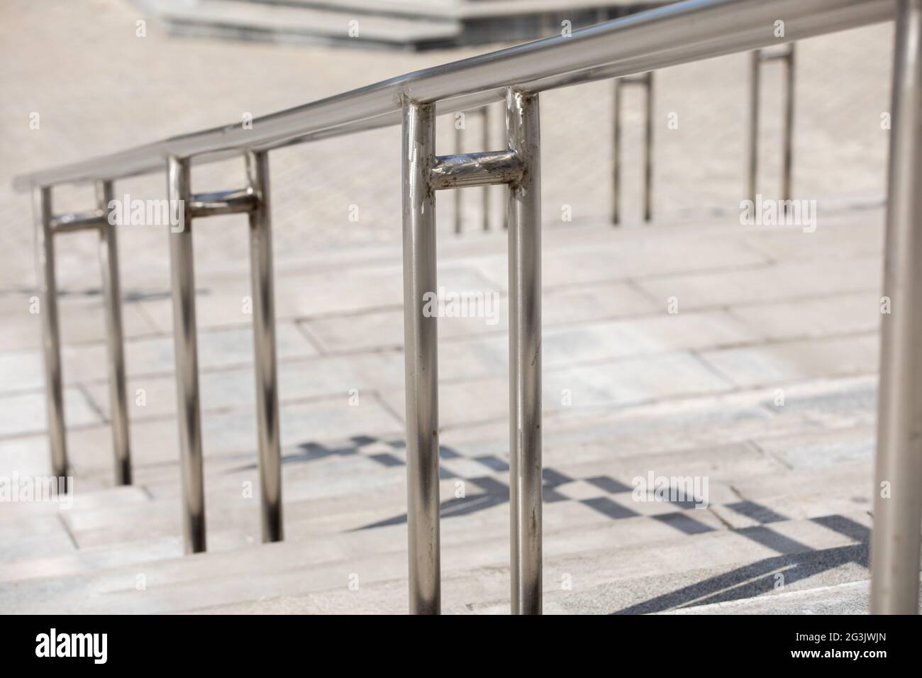 Outdoor Concrete Staircase With Stainless Steel Handrail, Front View ...