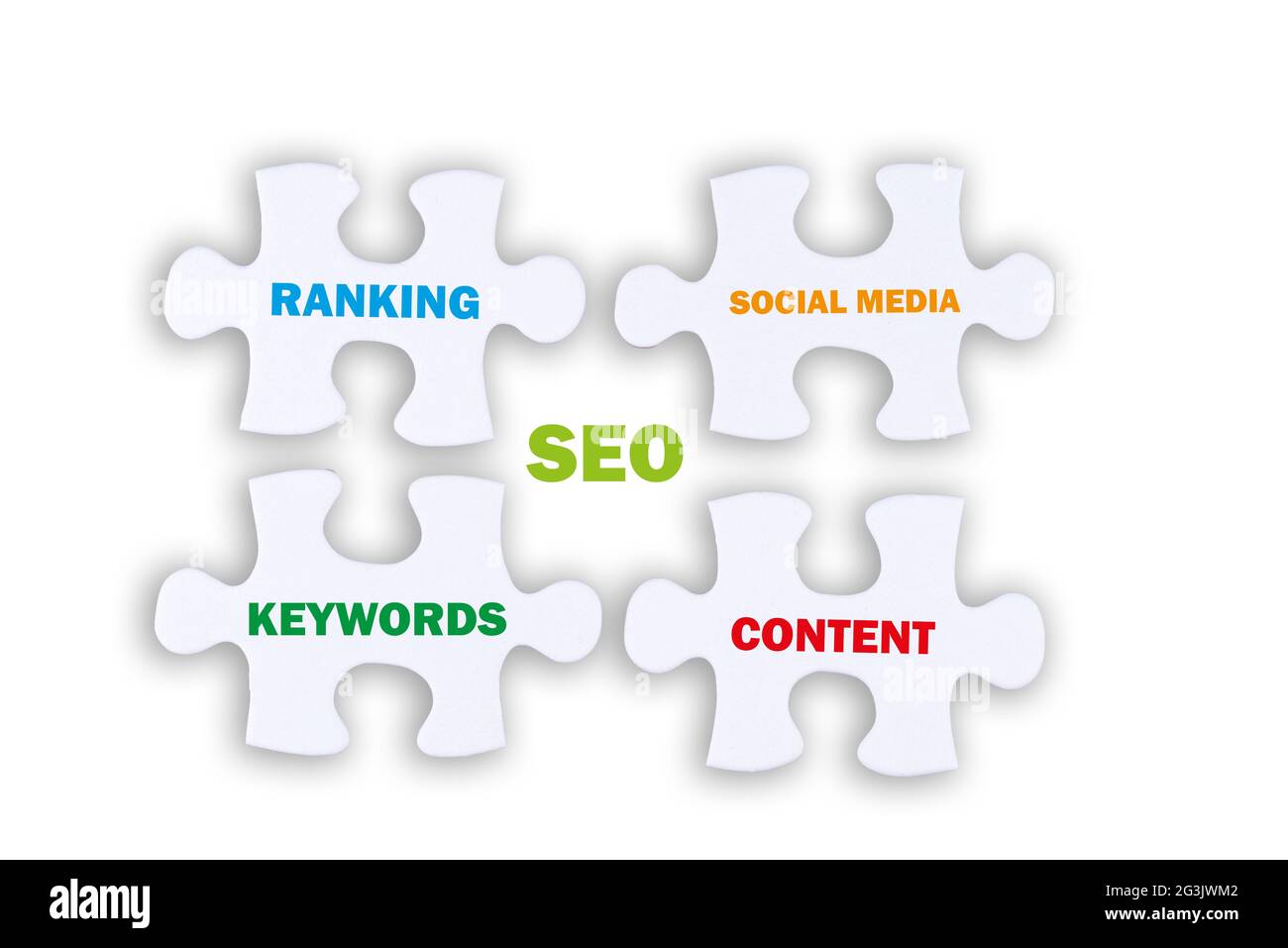 Illustration of four puzzles with colorful SEO-related texts on white ...