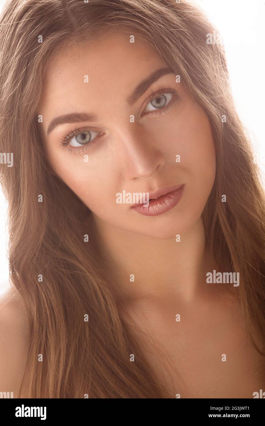 Beautiful model lady over white background in studio Stock Photo - Alamy