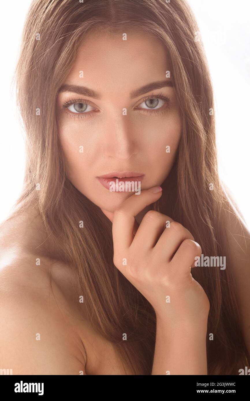 Beautiful model lady over white background in studio Stock Photo - Alamy