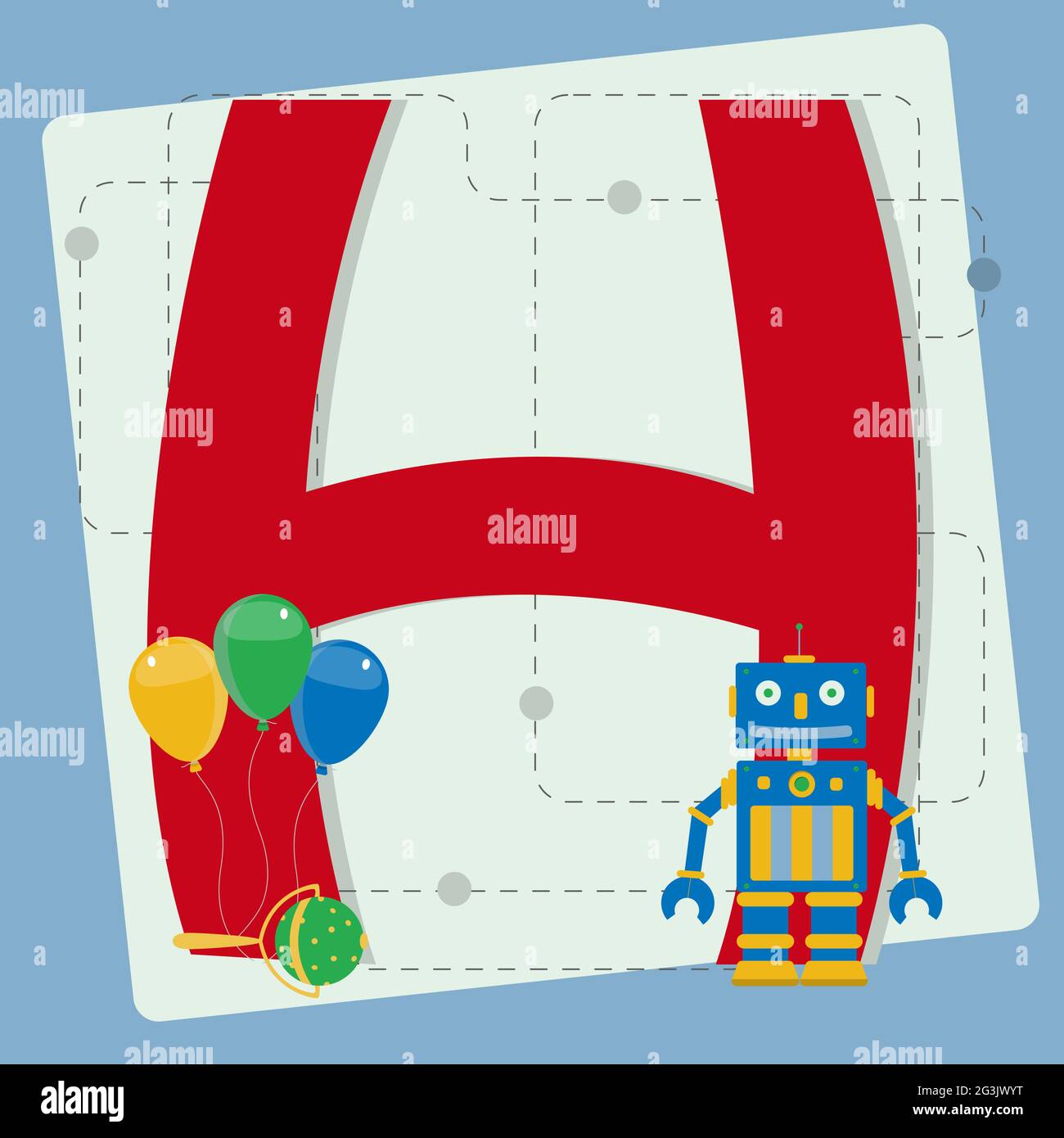 Letter "h" from stylized alphabet with children's: robot toy, colorful ...