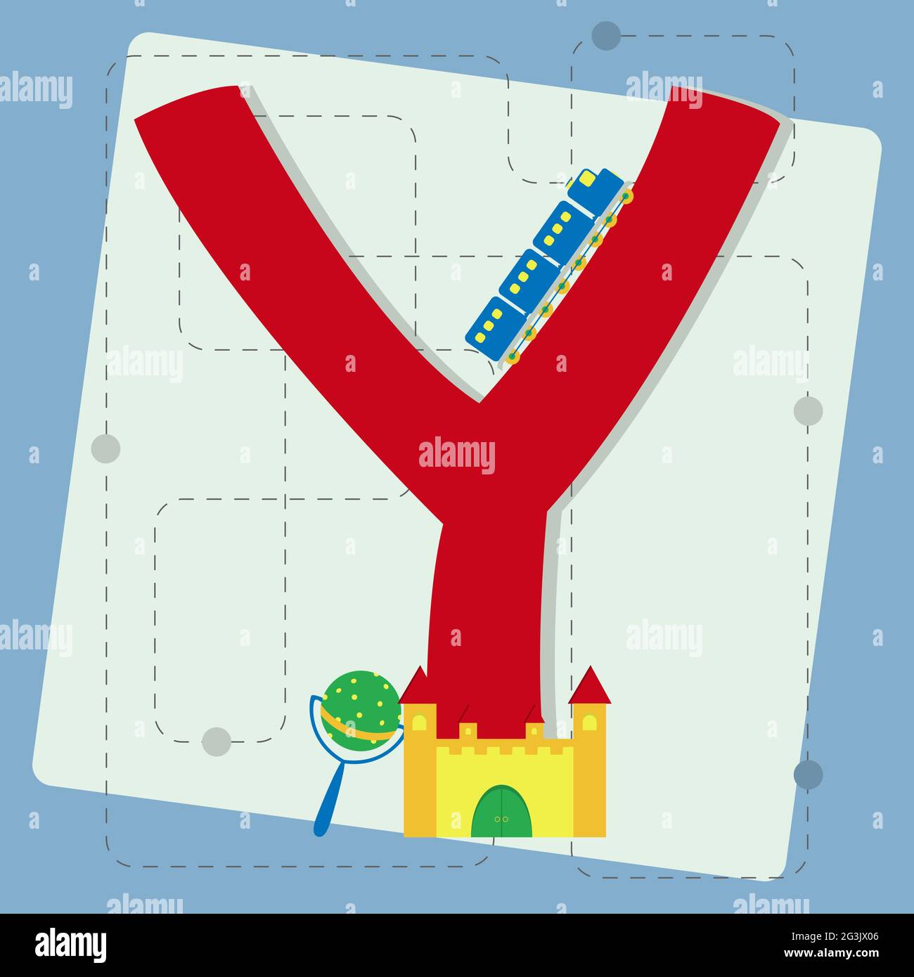 Letter "y" from stylized alphabet with children's: toy train, toy ...