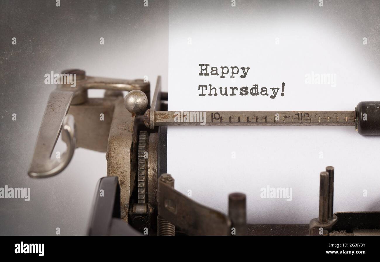 Vintage typewriter close-up - Happy Thursday Stock Photo - Alamy