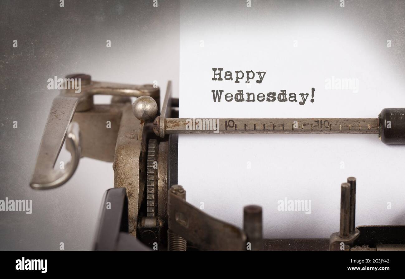Vintage typewriter close-up - Happy Wednesday Stock Photo - Alamy
