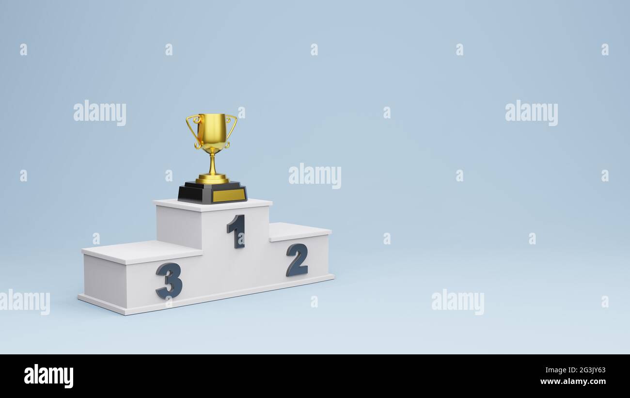 winner podium with Gold Trophy Cup 3d rendering Stock Photo - Alamy