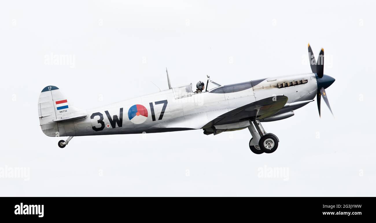 LEEUWARDEN, THE NETHERLANDS - JUNE 10, 2016: A vintage Spitfire fighter ...