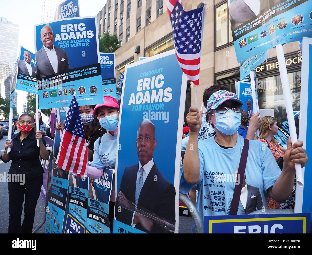 New York, New York, USA. 16th June, 2021. Eric Adams Supporters at a ...