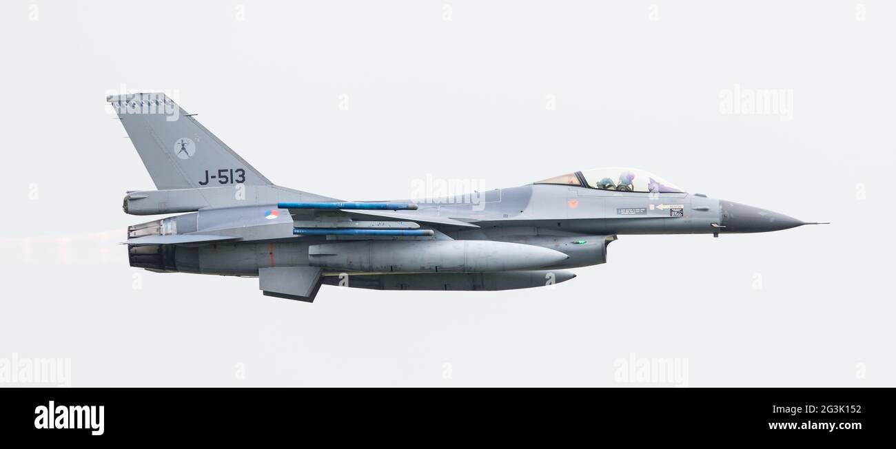 LEEUWARDEN, THE NETHERLANDS - JUN 11, 2016: Dutch F-16 fighter jet take ...
