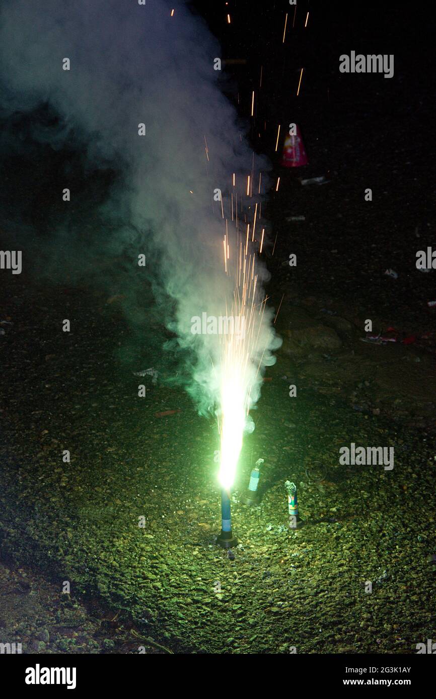 Firework with Light and Smoke Stock Photo - Alamy