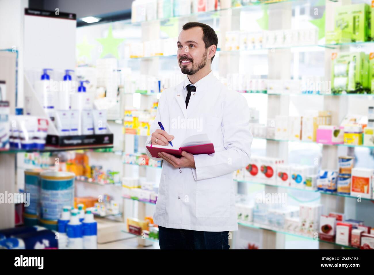 Pharmacist checking drugs in pharmacy Stock Photo - Alamy