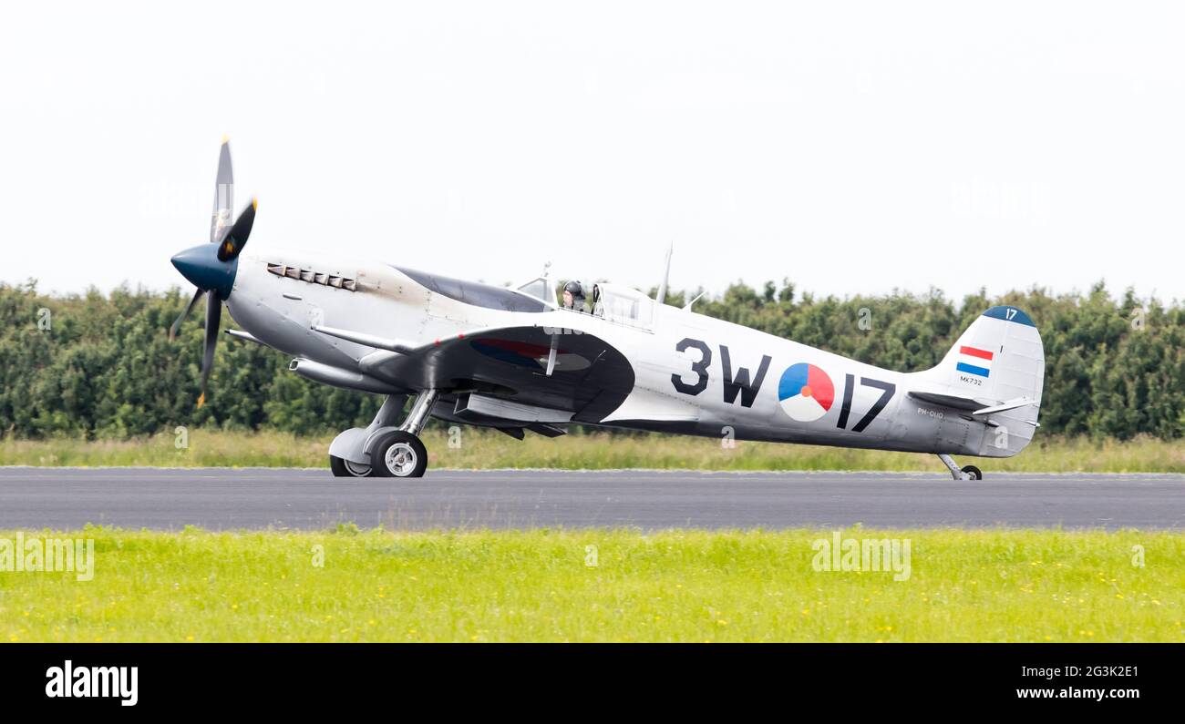 LEEUWARDEN, THE NETHERLANDS - JUNE 10, 2016: A vintage Spitfire fighter ...