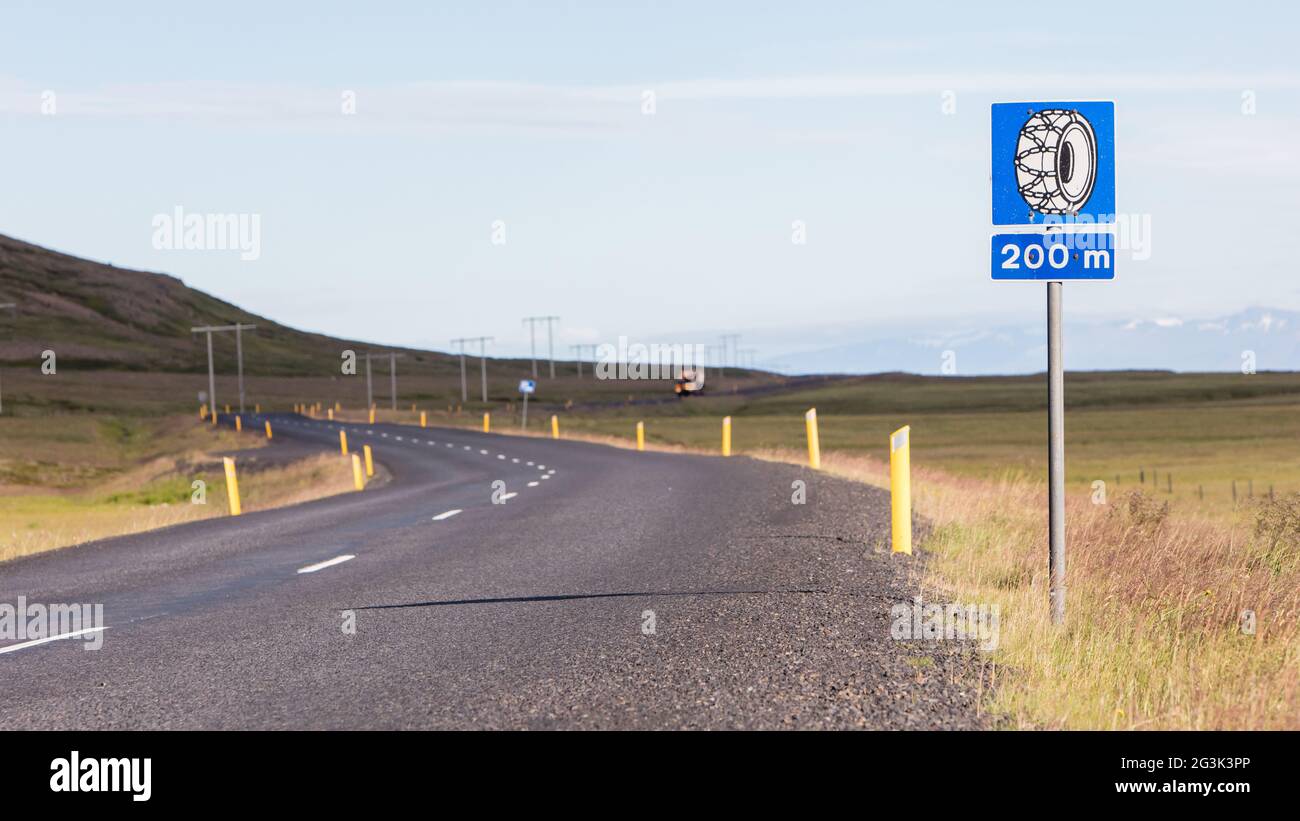 Icelandic traffic sign indicating that snow chains are required Stock ...