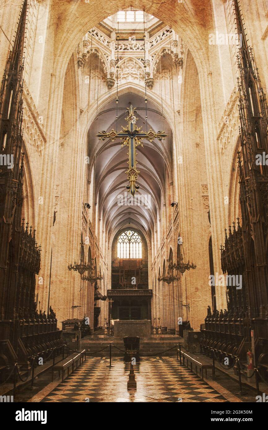 Inside of a creepy old church Stock Photo - Alamy