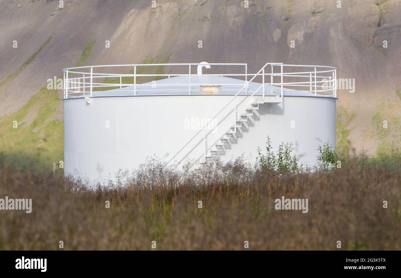 White gas storage tank Stock Photo - Alamy