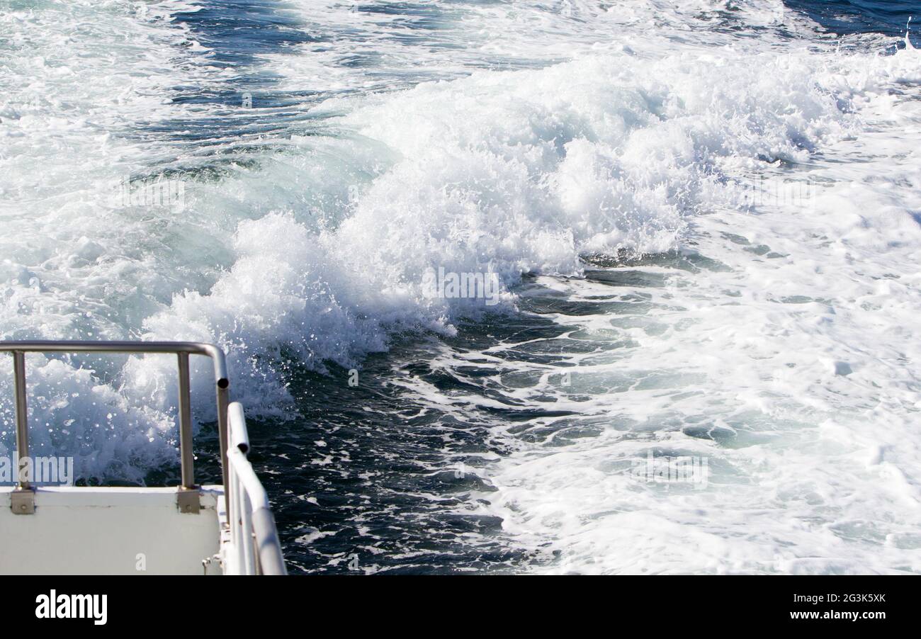 Wave of a ferry ship on the open ocean Stock Photo - Alamy