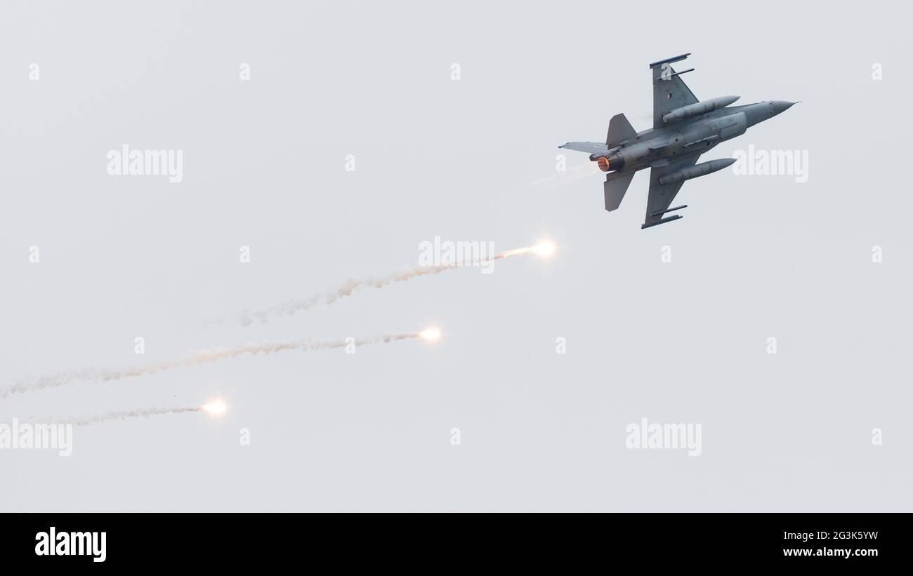LEEUWARDEN, THE NETHERLANDS - JUN 11, 2016: Dutch F-16 fighter jet ...