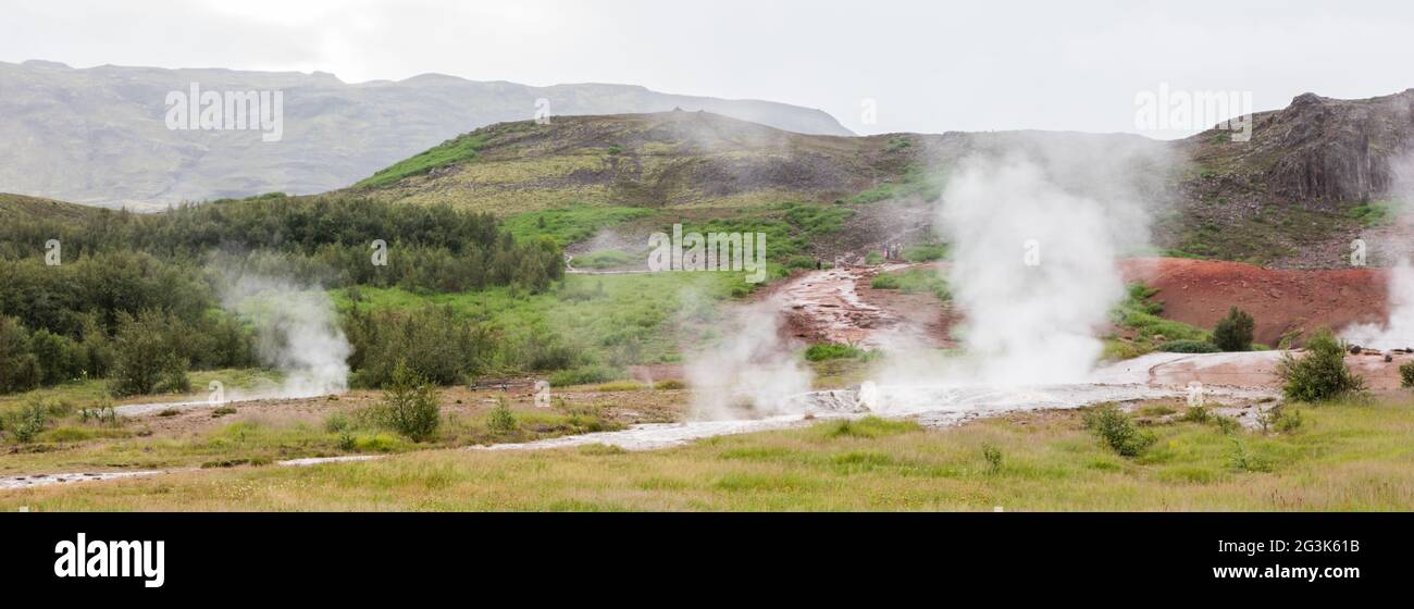 Geothermally active valley of Haukadalur Stock Photo - Alamy
