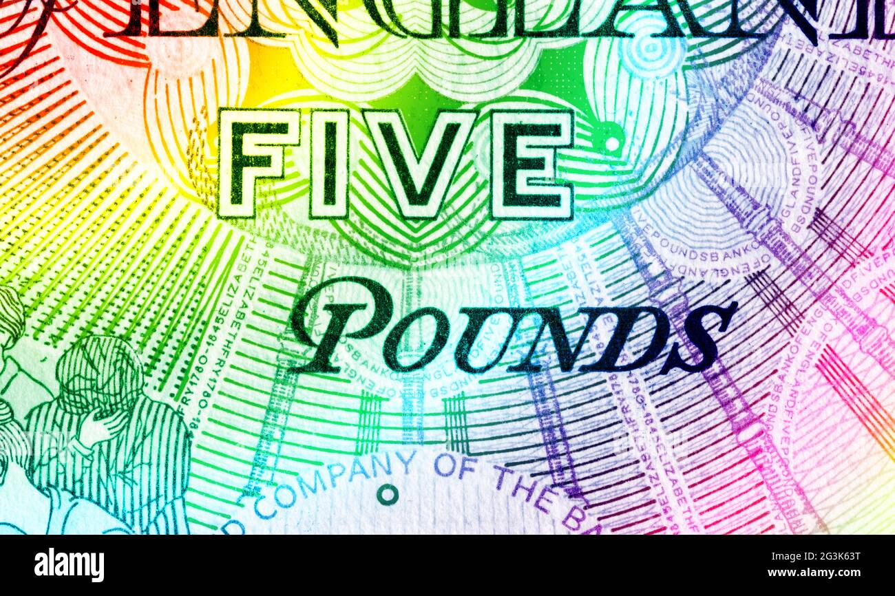 Pound currency background - 5 Pounds - Rainbow Stock Photo - Alamy