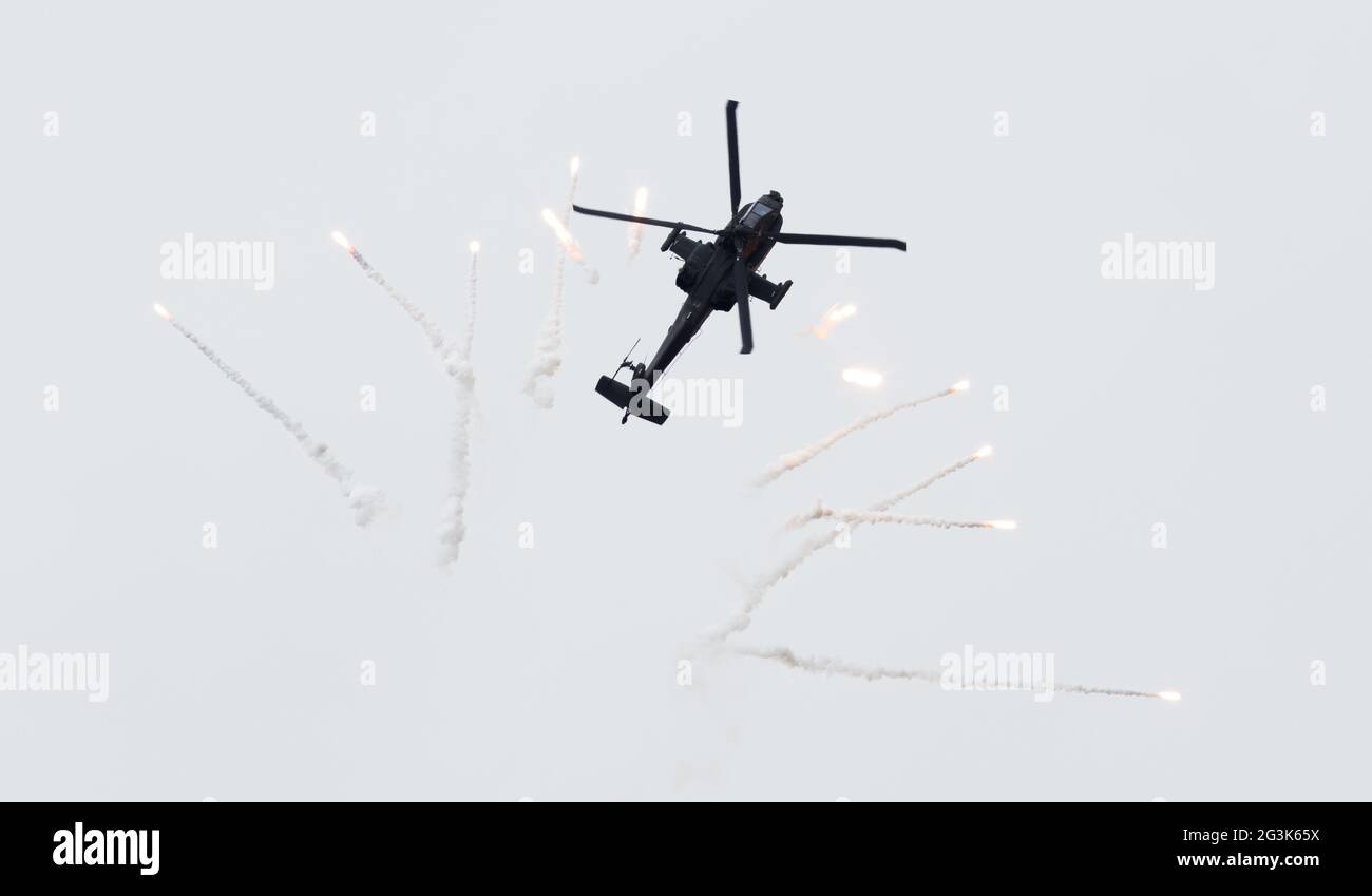 LEEUWARDEN, THE NETHERLANDS - JUN 10, 2016: Dutch AH-64 Apache attack ...