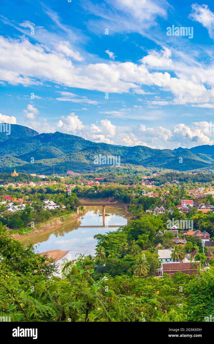 Panorama of the landscape Mekong river and Luang Prabang city in Laos ...