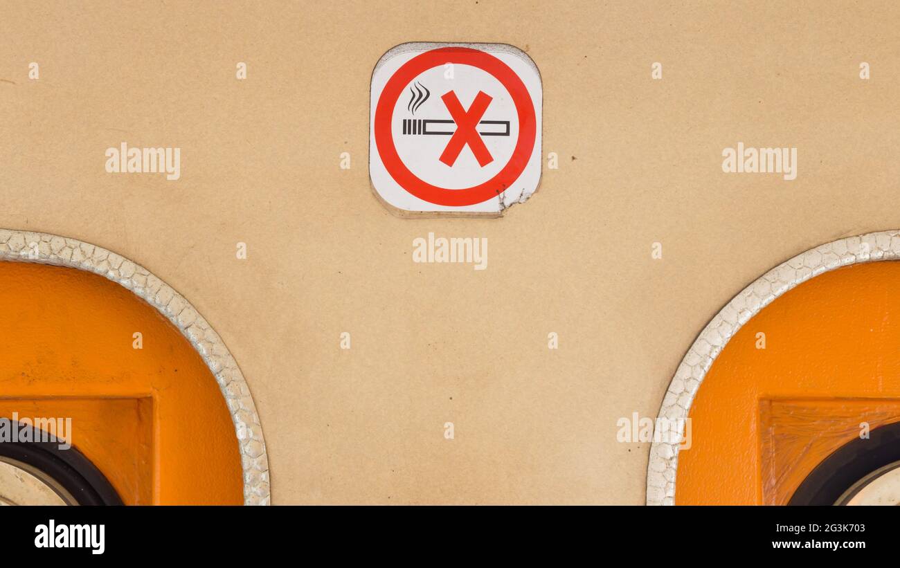 No smoking warning in an old train carriage Stock Photo - Alamy