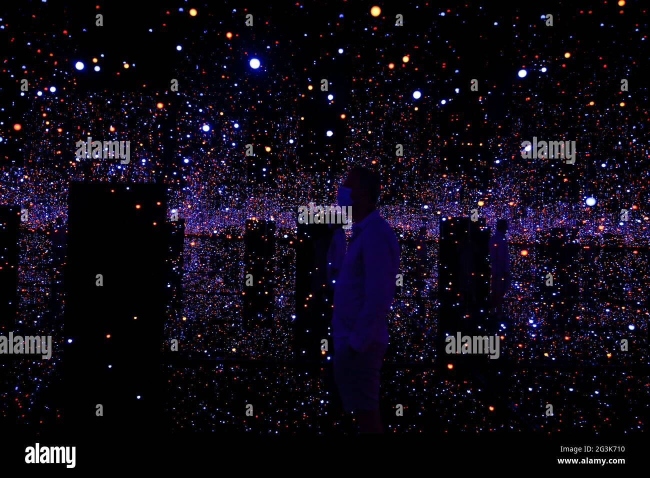 London, Britain. 16th June, 2021. A man visits the exhibition 'YAYOI ...