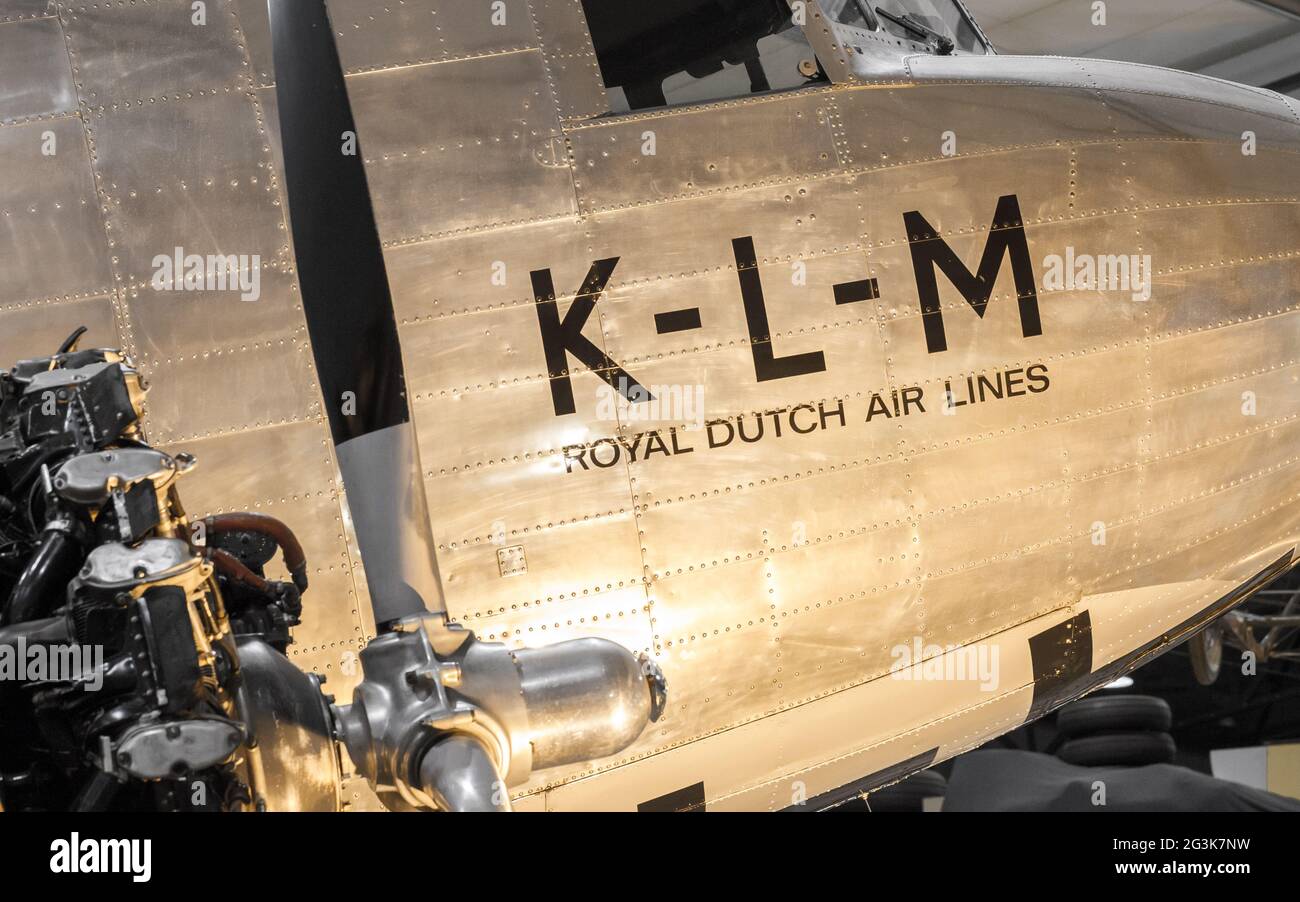 LELYSTAD, THE NETHERLANDS - JUNE 9; Vintage logo of the dutch KLM ...