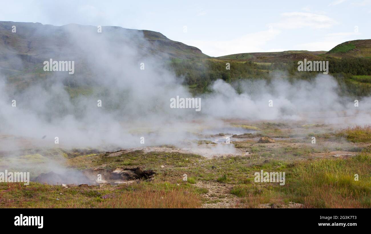 Geothermally active valley of Haukadalur Stock Photo - Alamy