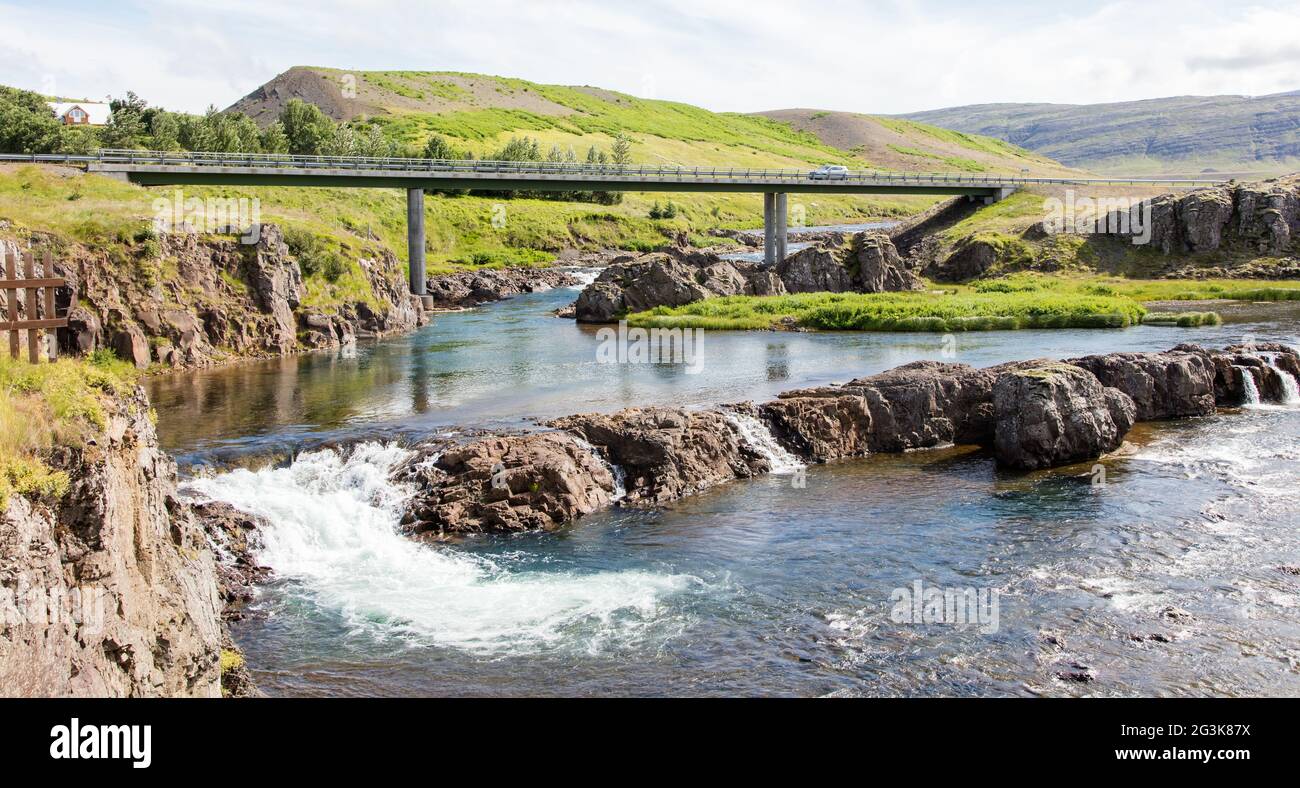 Bridge over a small river and the car on it Stock Photo - Alamy