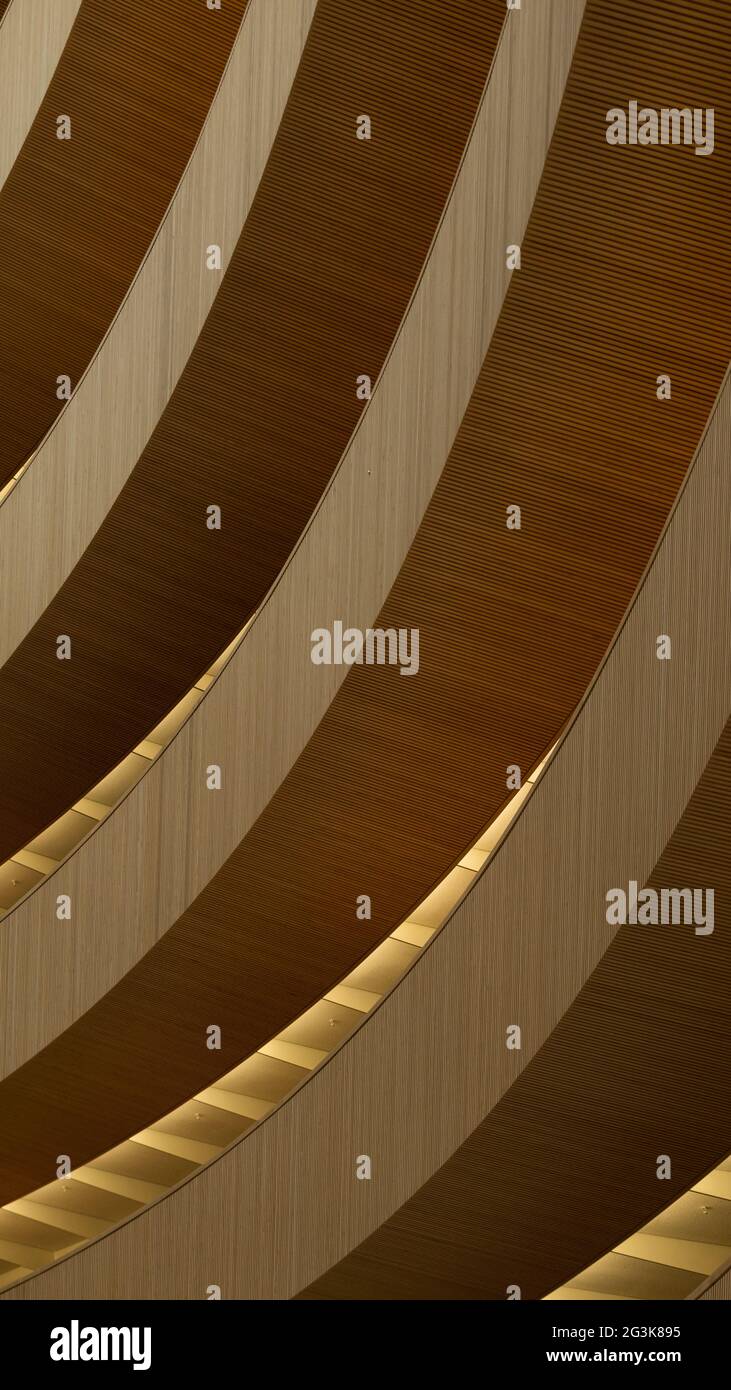 Interior of a modern building with brown minimalistic columns Stock ...