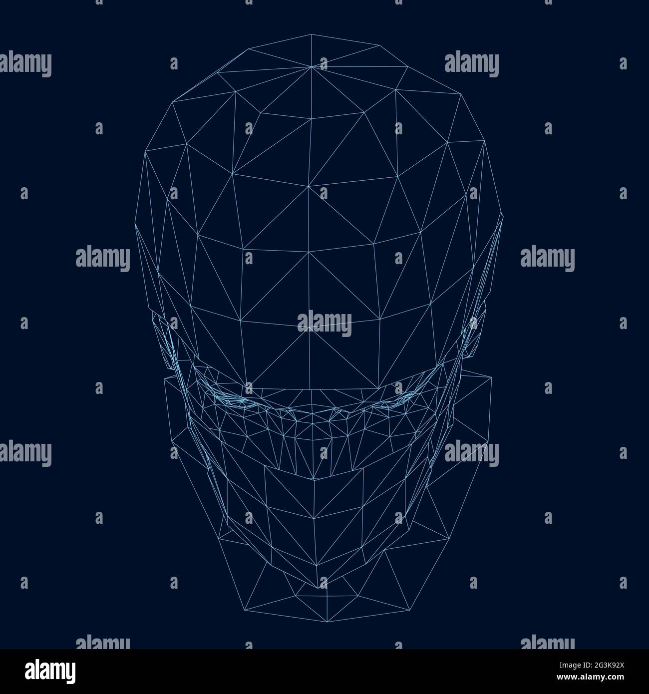 Wireframe of a human head in a protective mask. 3D. Vector illustration ...