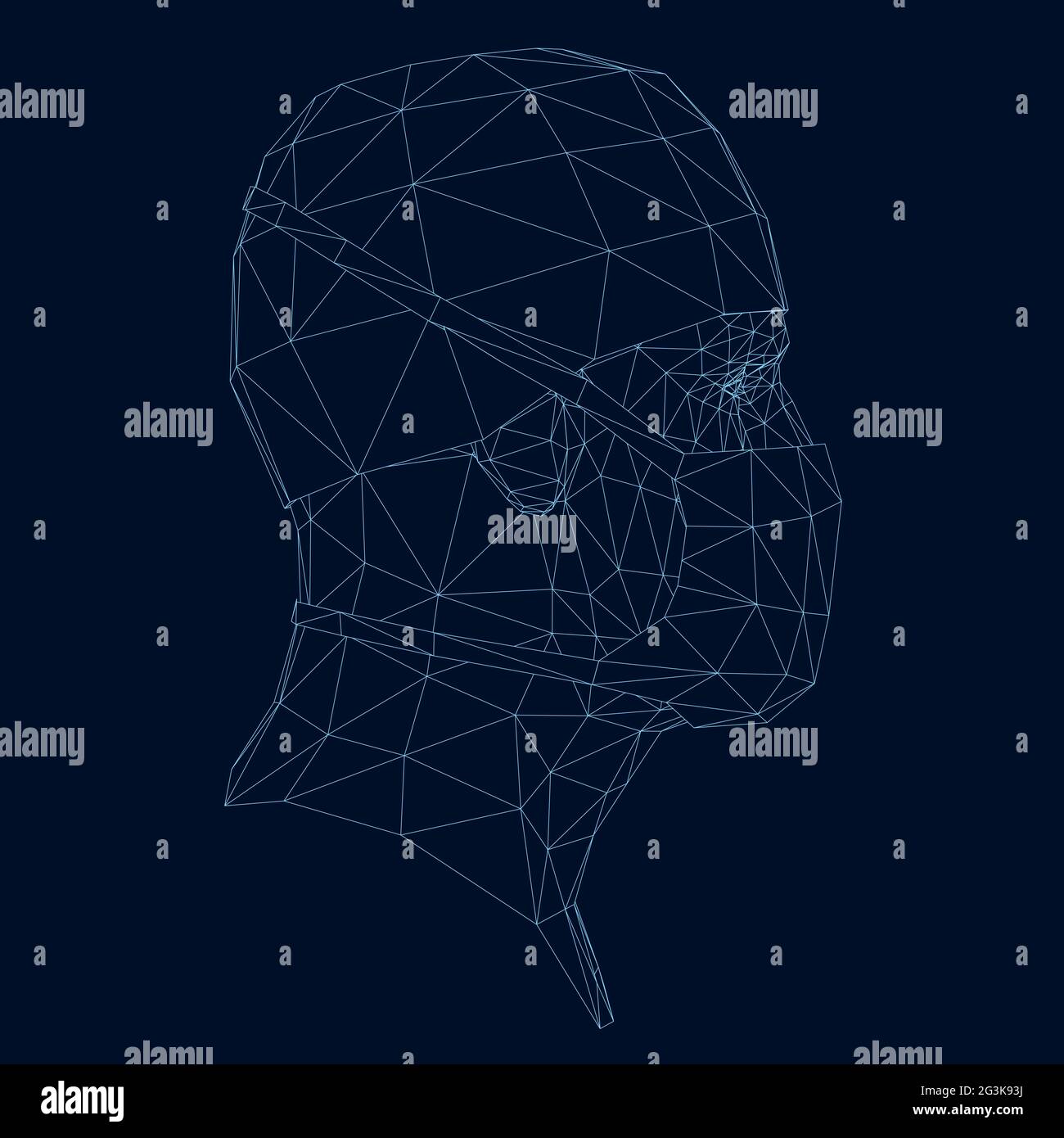 Wireframe of a human head in a protective mask. 3D. Vector illustration ...