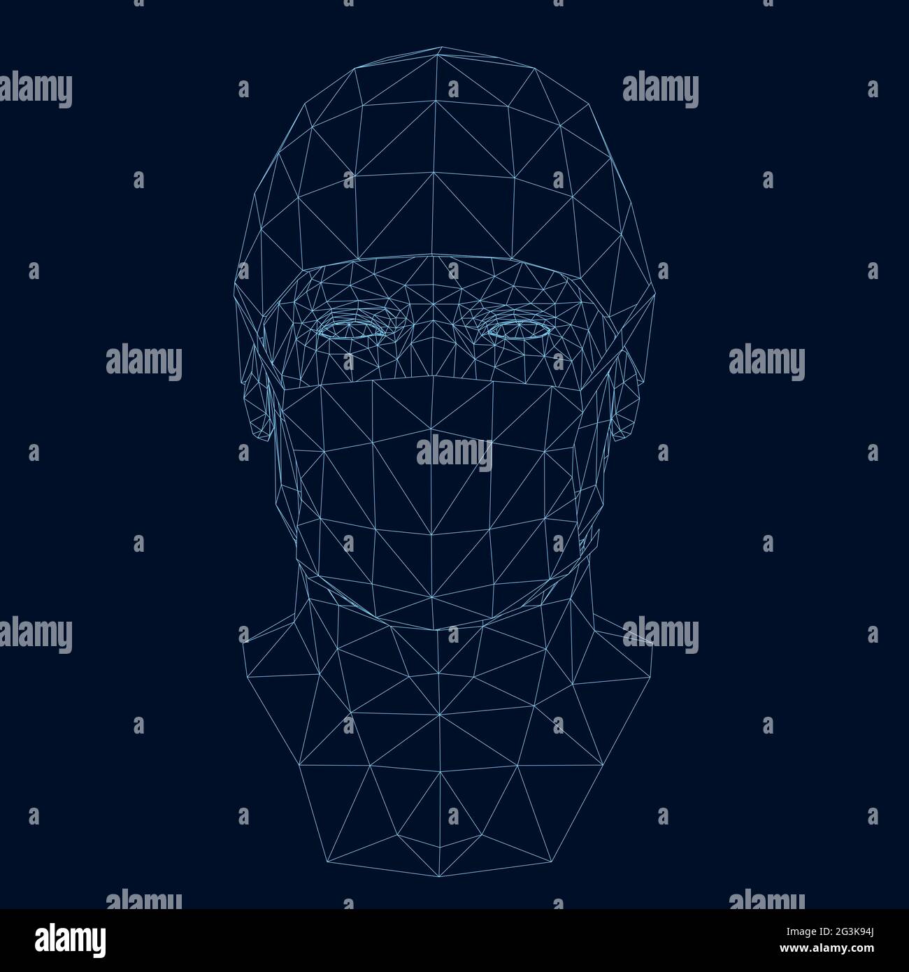 Wireframe of a human head in a protective mask. 3D. Vector illustration ...